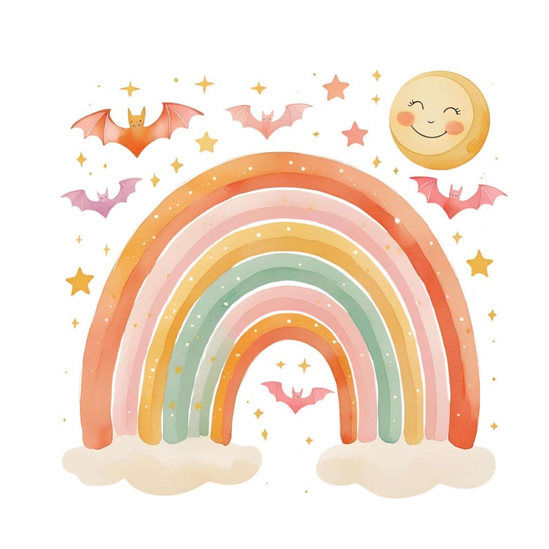 Halloween Boho Rainbow Clipart: Kids Nursery Decor Digital Download ...