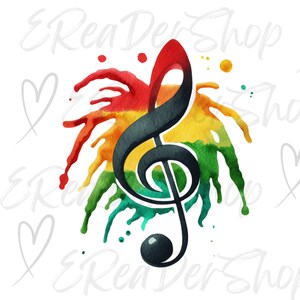 20 Watercolor Music Notes Clipart, Rastafarian Color, Treble Clef ...