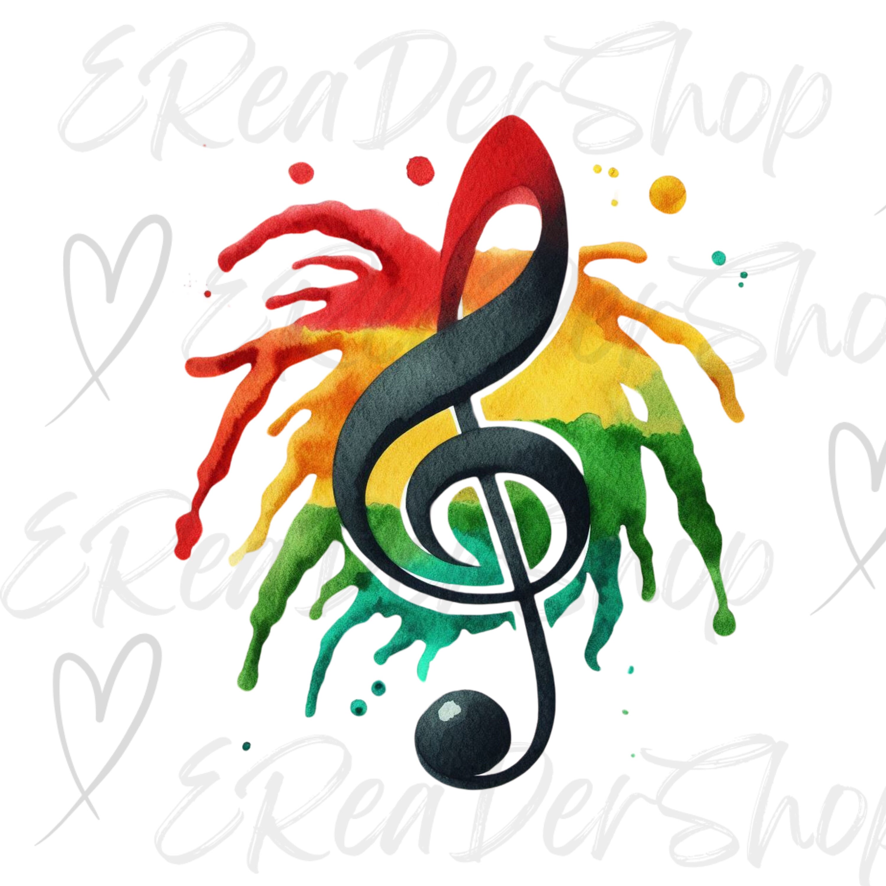 20 Watercolor Music Notes Clipart, Rastafarian Color, Treble Clef ...