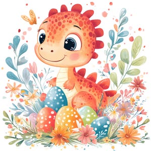 15 Cute Cartoon Easter Dinosaur Clipart, Baby Dinosaur, Printable ...