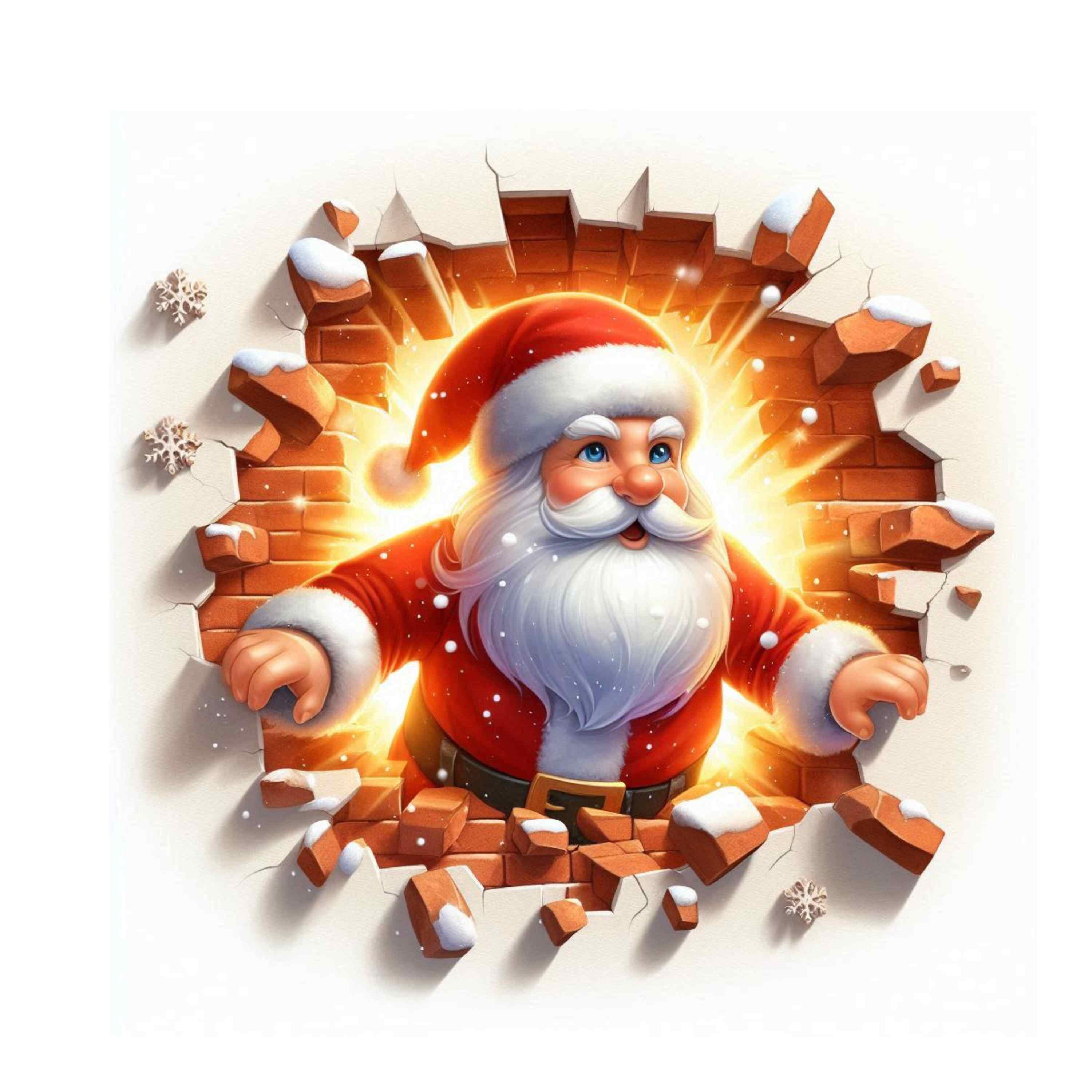 15 Santa Breaking Through the Wall Clipart, Christmas Santa, Santa ...