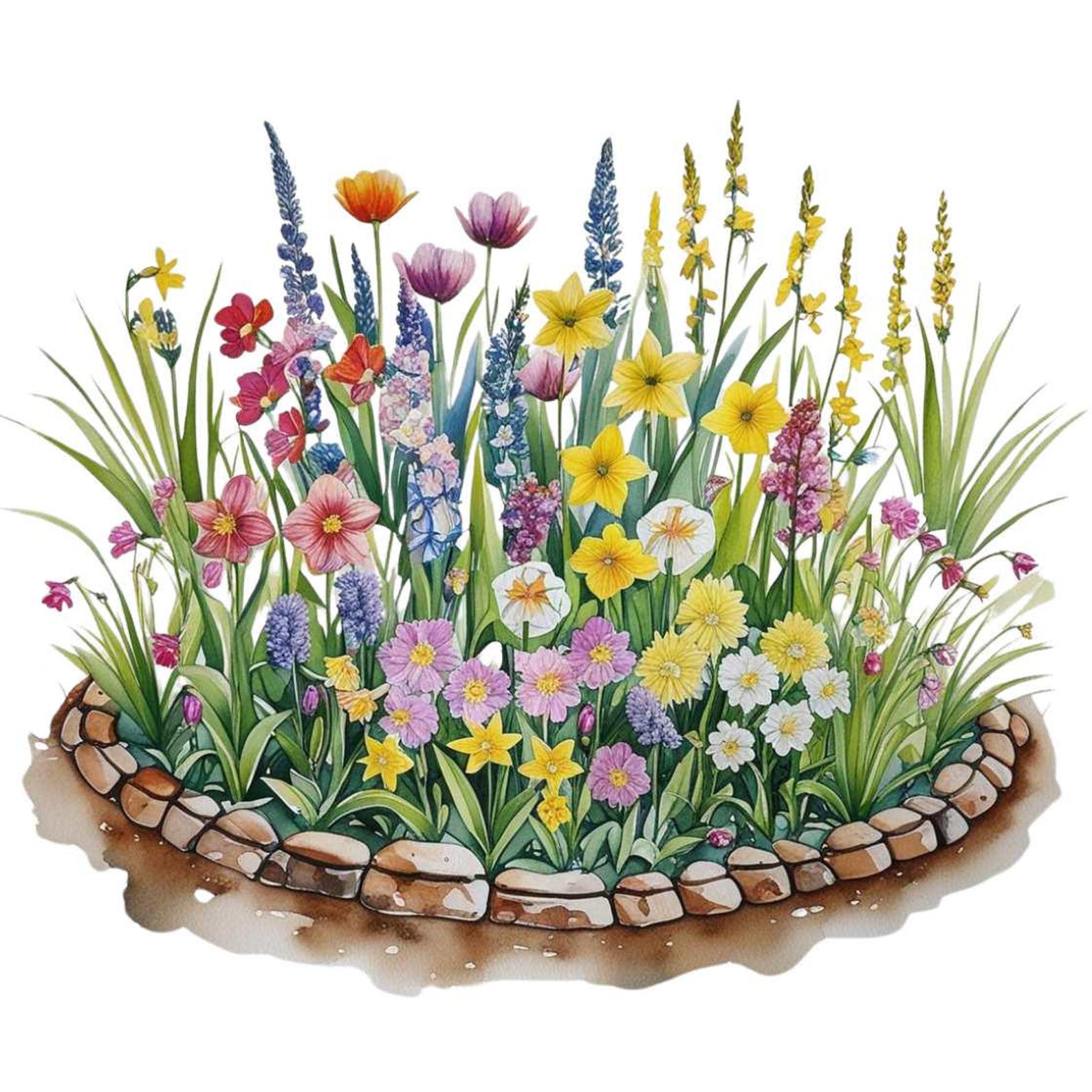 20 Watercolor Spring Flowerbeds Clipart, Spring Flowers, Watercolor ...