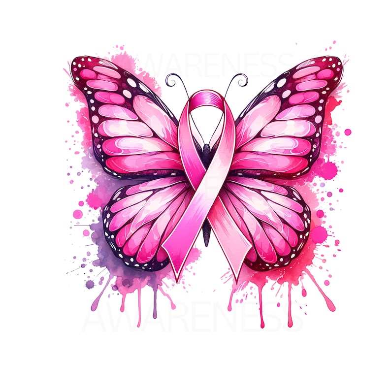 10 Watercolor Pink Ribbon Butterfly, Breast Cancer Awareness Butterfly ...