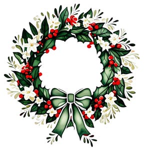 20 Watercolor Christmas Wreath, Christmas Wreath Clipart, Holly Wreath ...
