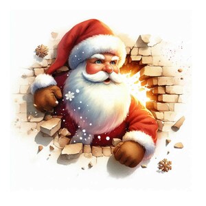 15 Santa Breaking Through the Wall Clipart, Christmas Santa, Santa ...