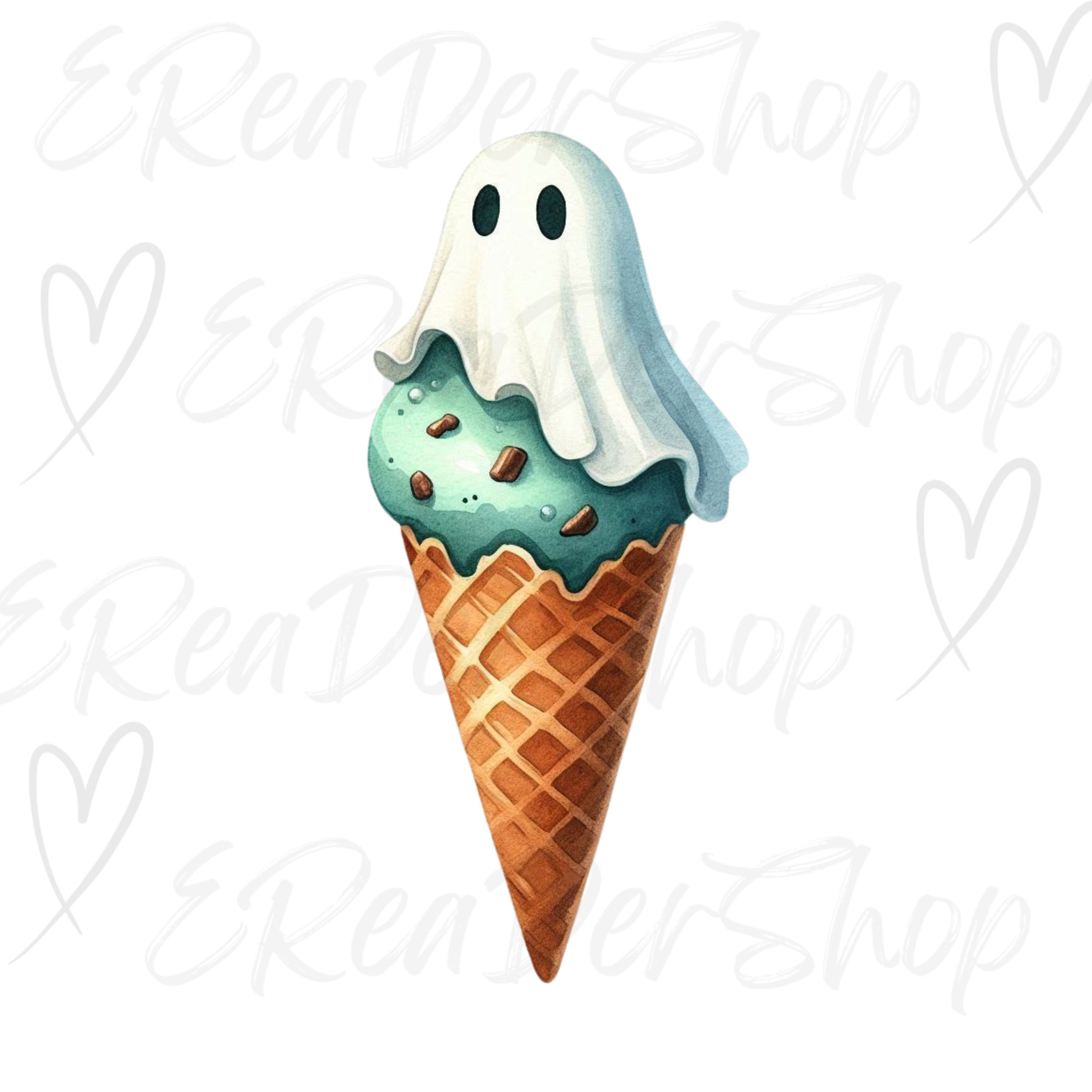12 Cute Icecream Ghosts Clipart, Halloween Ghosts, Spookey Icecream ...