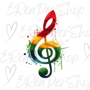 20 Watercolor Music Notes Clipart, Rastafarian Color, Treble Clef ...