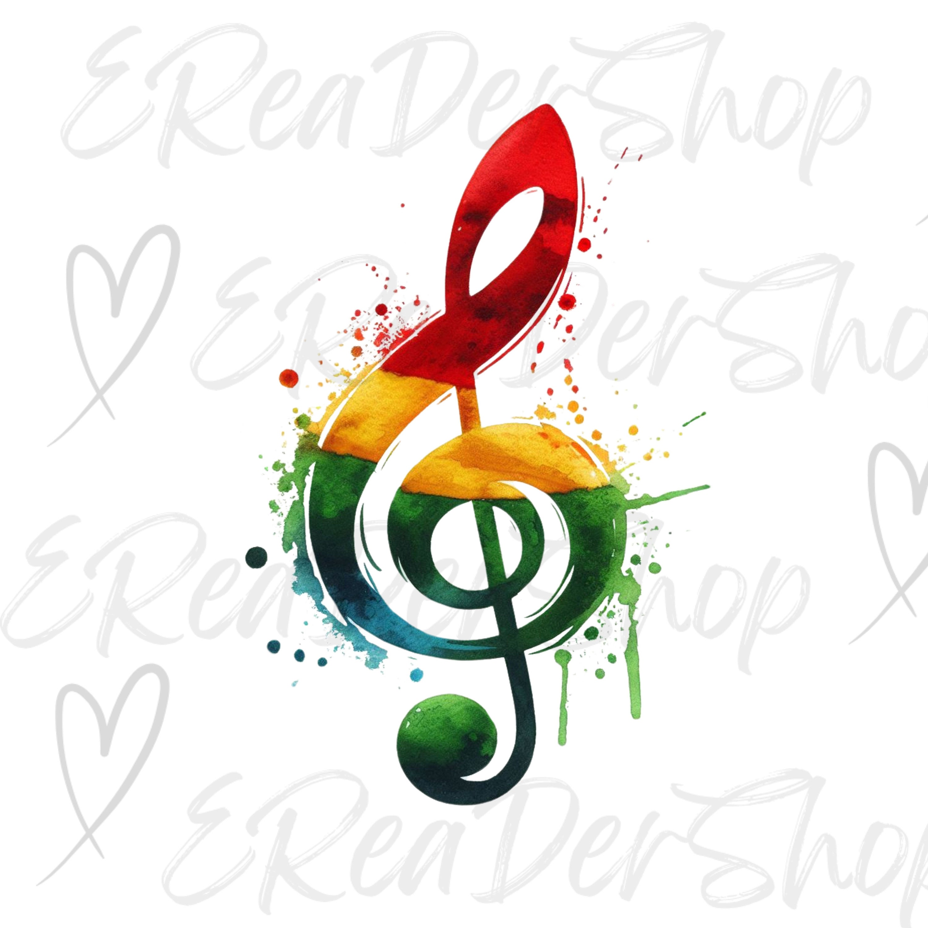 20 Watercolor Music Notes Clipart, Rastafarian Color, Treble Clef ...