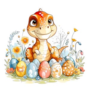 15 Cute Cartoon Easter Dinosaur Clipart, Baby Dinosaur, Printable ...