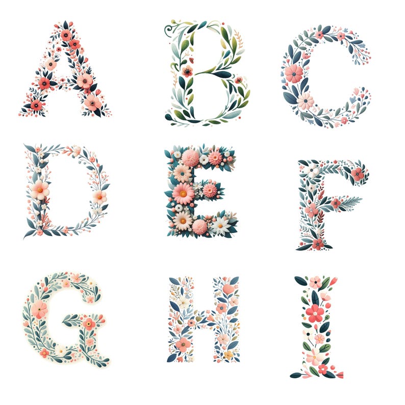 Floral Alphabet, Floral Numbers, Alphabet Clipart, Initial Letters ...