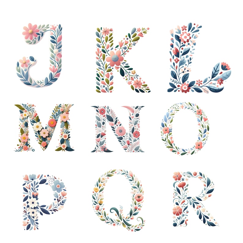 Floral Alphabet, Floral Numbers, Alphabet Clipart, Initial Letters ...