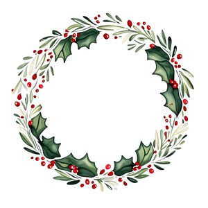 20 Watercolor Christmas Wreath, Christmas Wreath Clipart, Holly Wreath ...