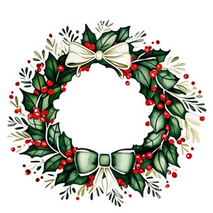 20 Watercolor Christmas Wreath, Christmas Wreath Clipart, Holly Wreath ...