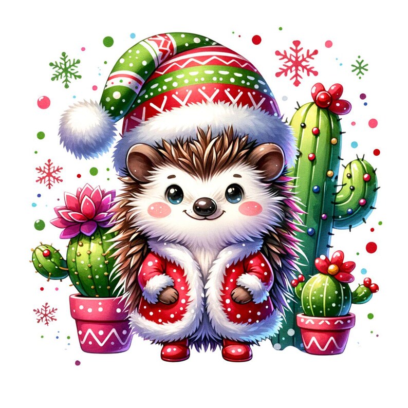 20 Cute Christmas Hedgehog Sublimation, Watercolor Christmas Clipart ...