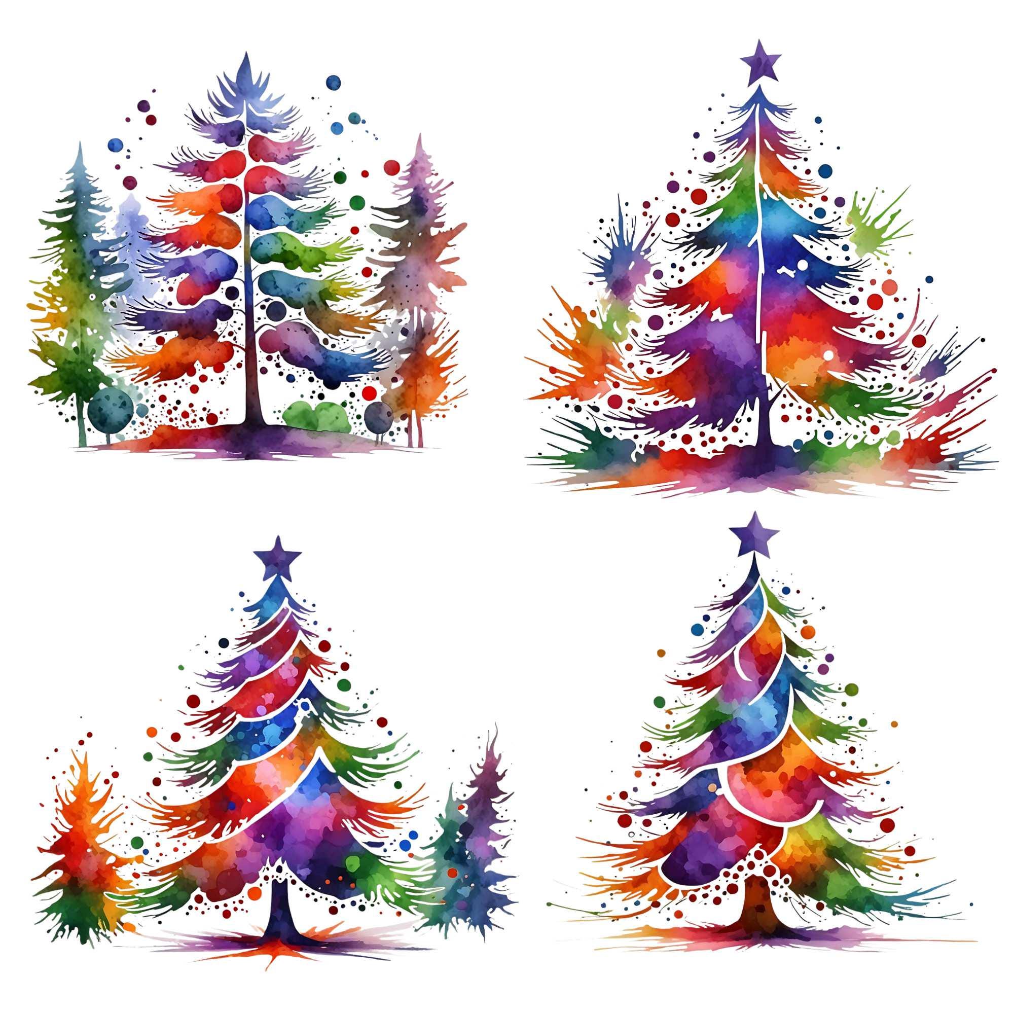 15 Rainbow Watercolor Christmas Trees, Christmas Tree Clipart, Dog Paw ...