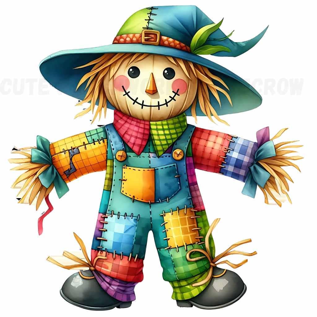 12 Cute Watercolor Patchwork Scarecrows Clipart, Autumn Clipart, Fall ...