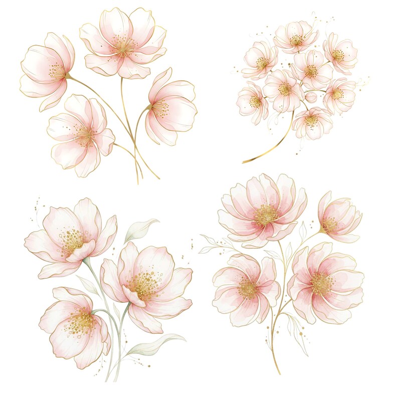 20 Elegant Watercolor Soft Pink Flower Clipart, Pink Floral Abstracts ...