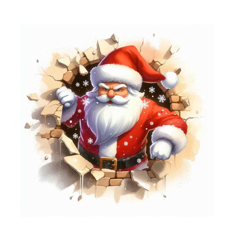 15 Santa Breaking Through the Wall Clipart, Christmas Santa, Santa ...