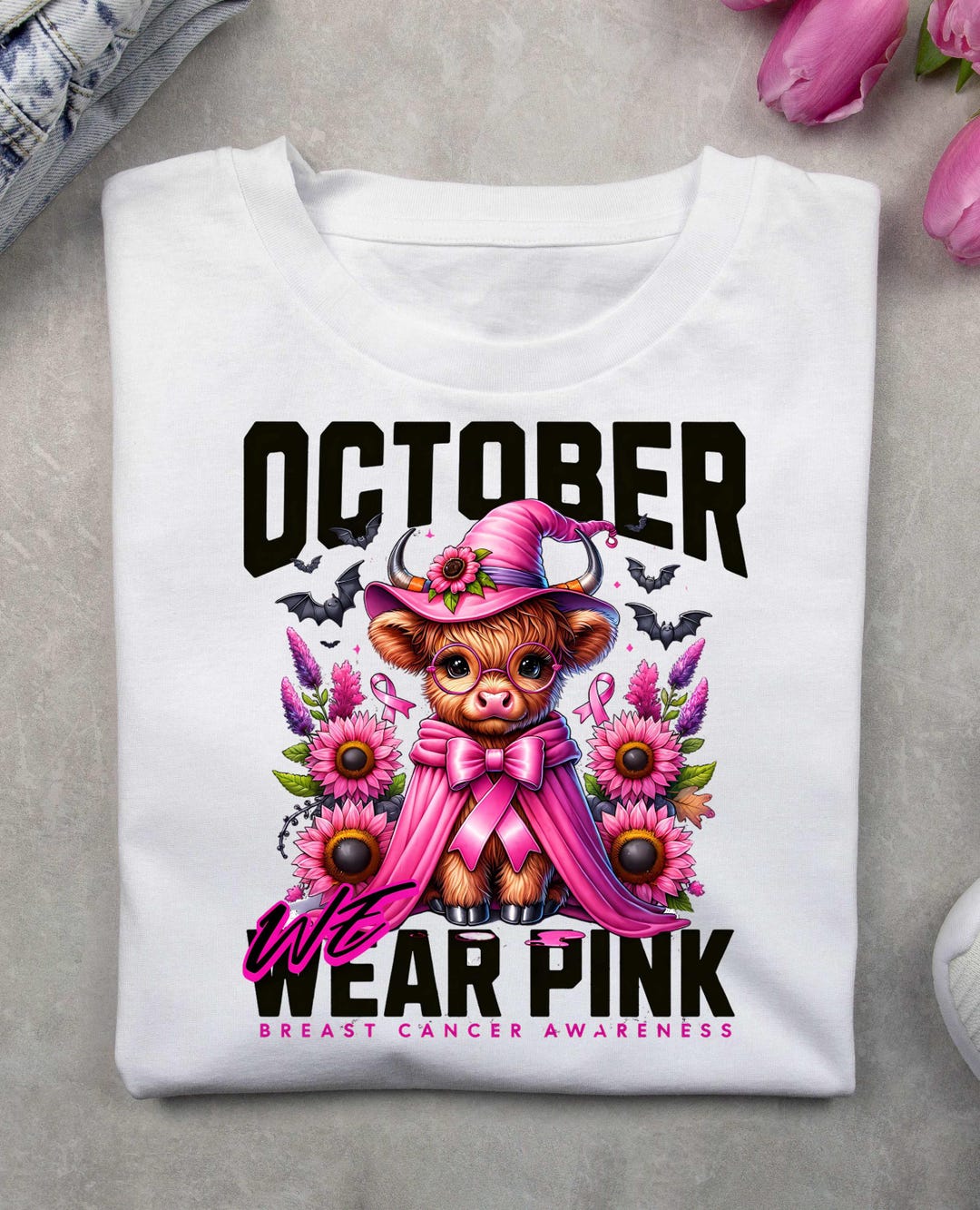 Breast Cancer Awareness Highland Cow Png:october We Wear Pink Halloween ...