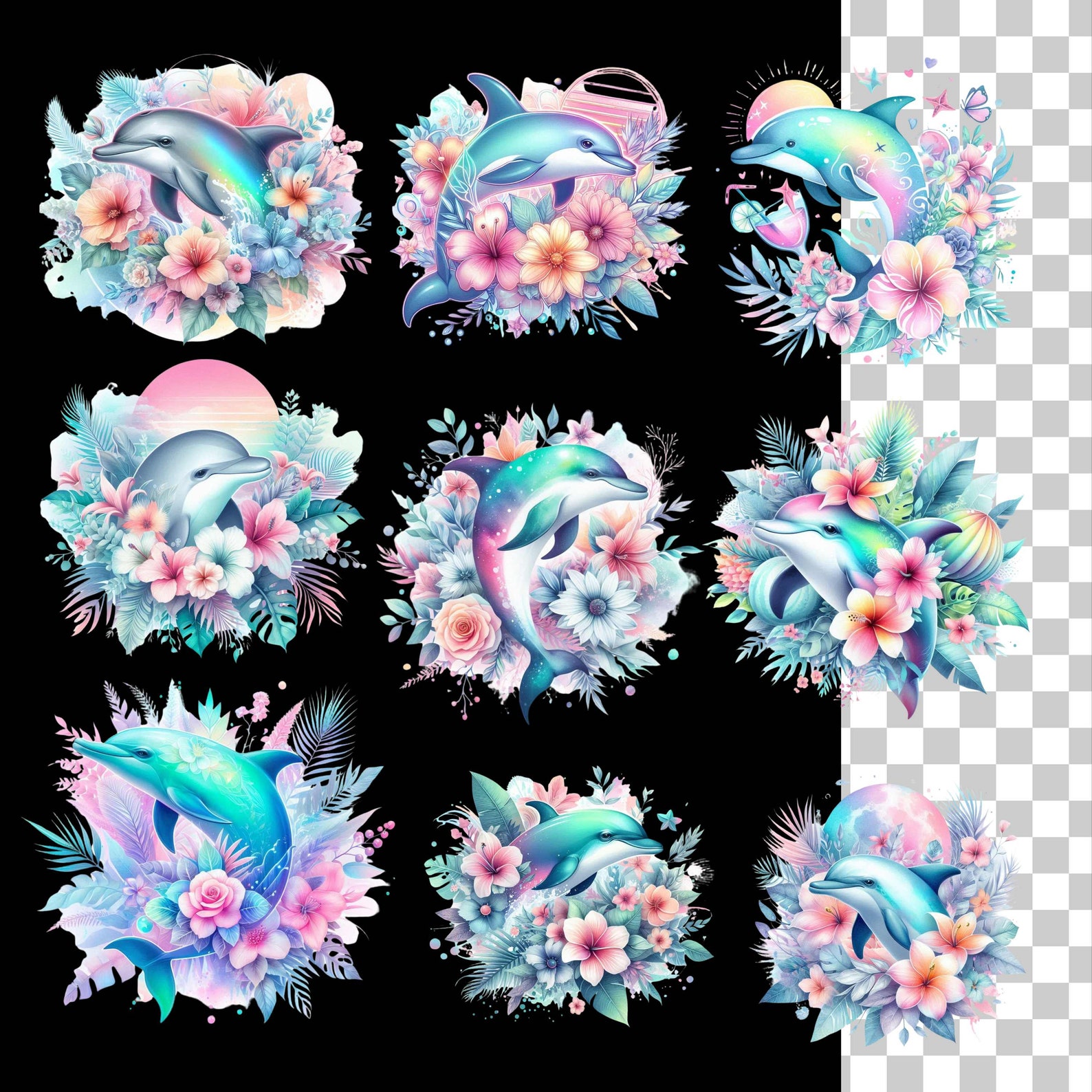 15 Watercolor, Tropical Sunset Dolphin, Cartoon Dolphin, Clipart, Sea ...