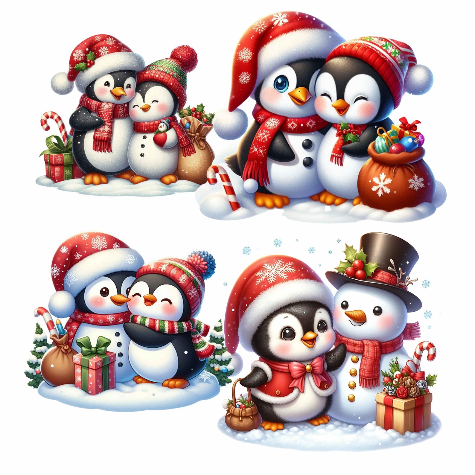 25 Cute Winter Penguins Clipart, Christmas Penguin and Snowman Clipart ...