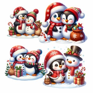 25 Cute Winter Penguins Clipart, Christmas Penguin and Snowman Clipart ...