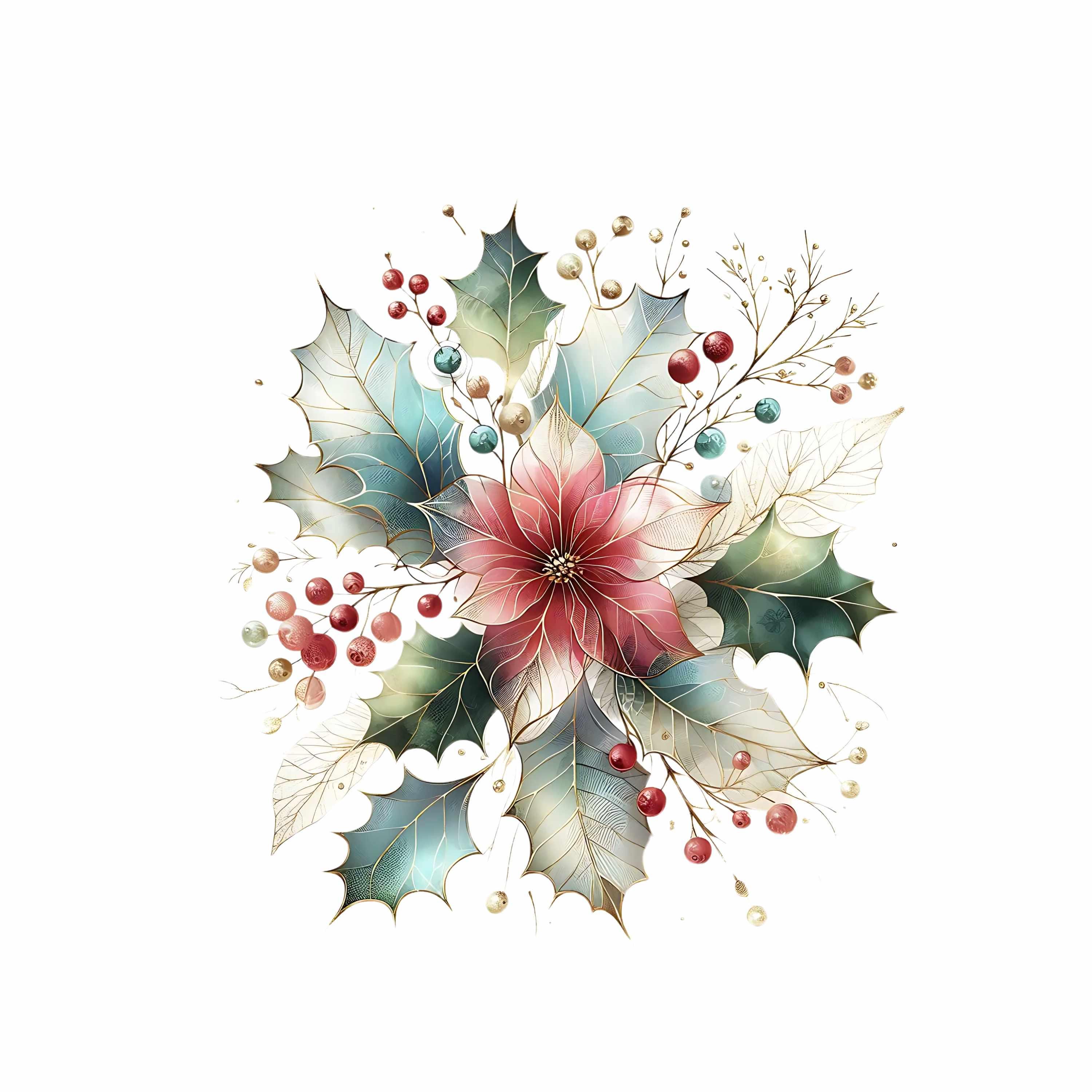 18 Christmas Holly Clipart, Watercolor Christmas Holly Abstracts ...