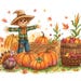 Fall Harvest Clipart: Scarecrow, Turkey, Pumpkin Field Illustration ...