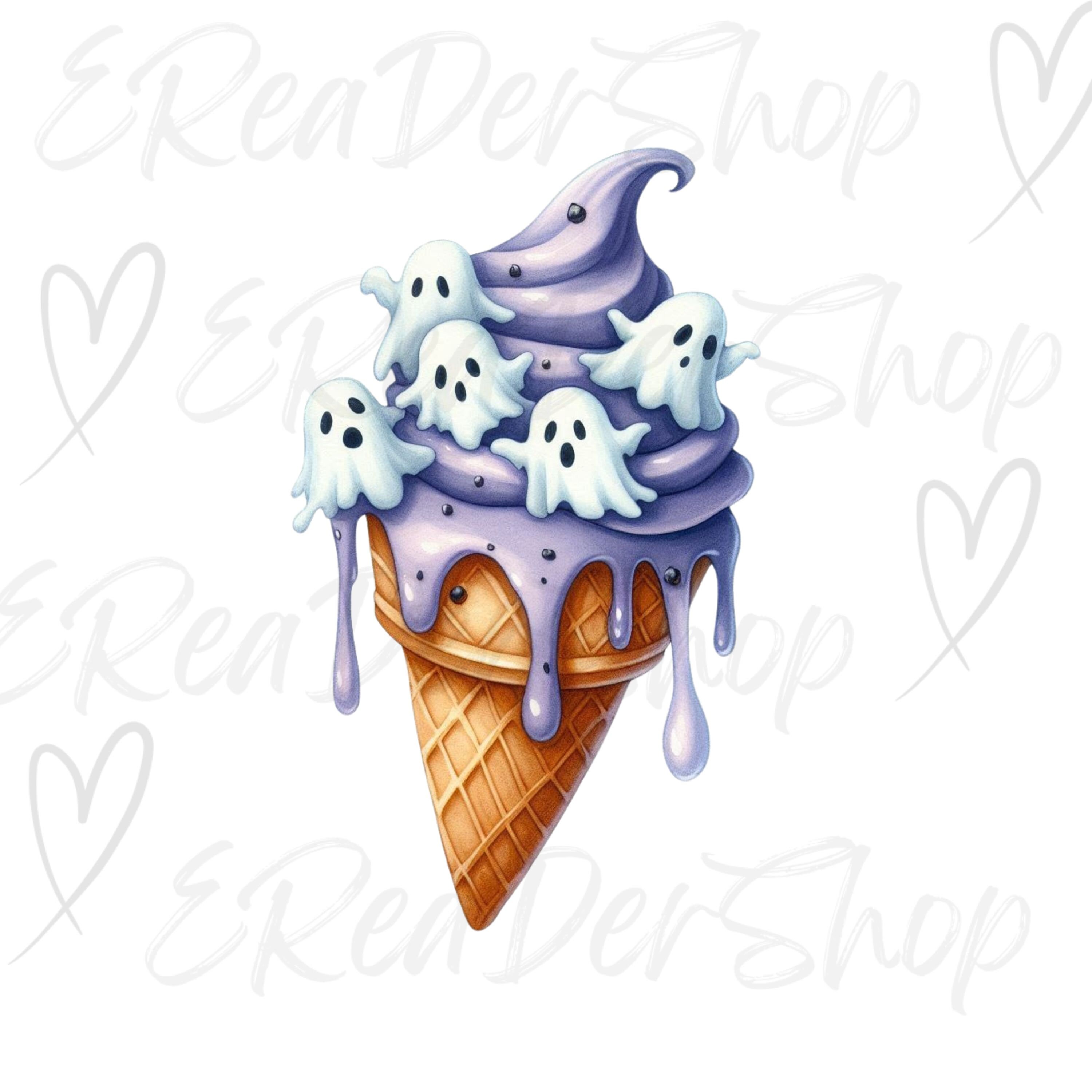 12 Cute Icecream Ghosts Clipart, Halloween Ghosts, Spookey Icecream ...