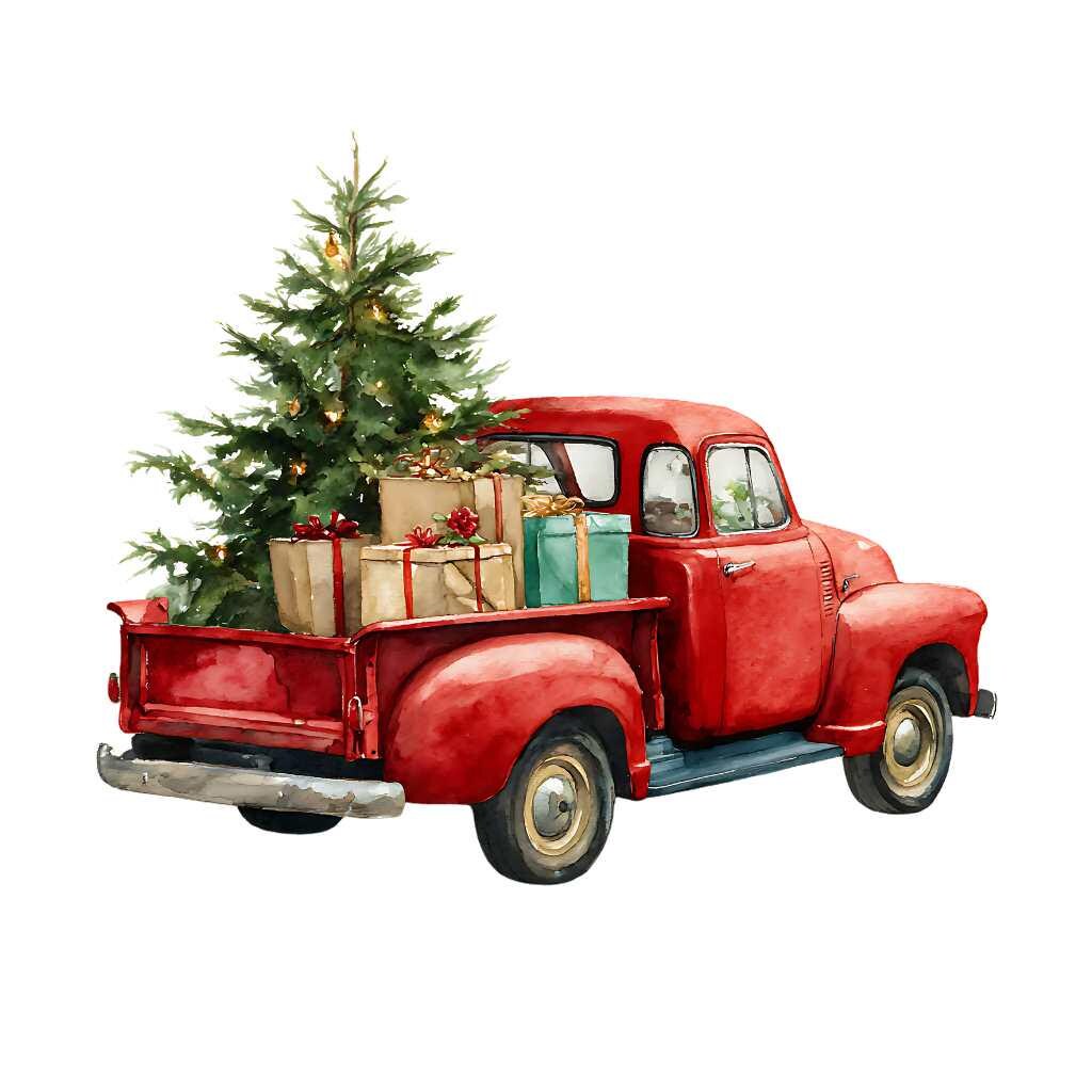 Vintage Watercolor Red Truck Christmas Clipart: PNG, Printable Digital ...