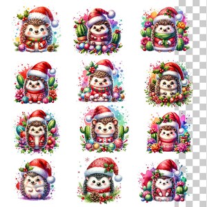 20 Cute Christmas Hedgehog Sublimation, Watercolor Christmas Clipart ...