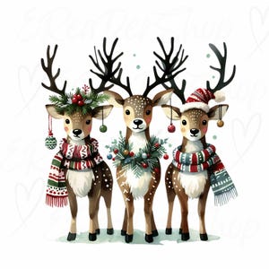 Watercolor Christmas Reindeer Clipart, Holiday Pngs, (digital Download ...