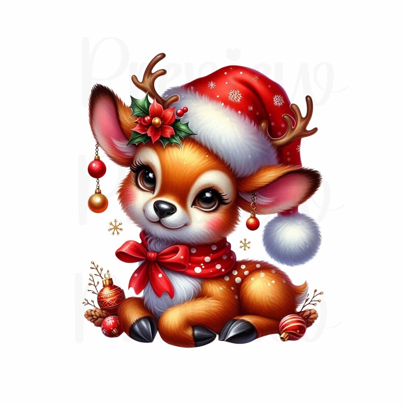 30 Cute Christmas Reindeers, Reindeer Clipart, Watercolor Reindeer ...