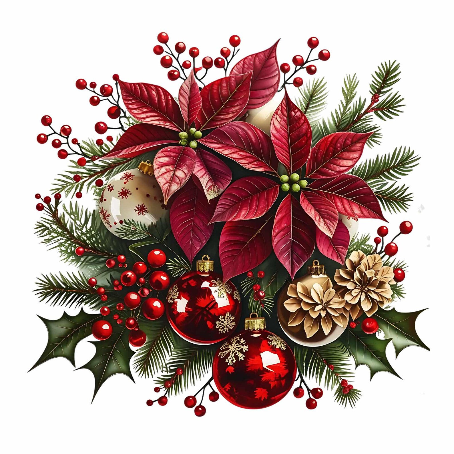 Red Poinsettia Christmas Clipart Bundle: Printable Holiday Graphics ...