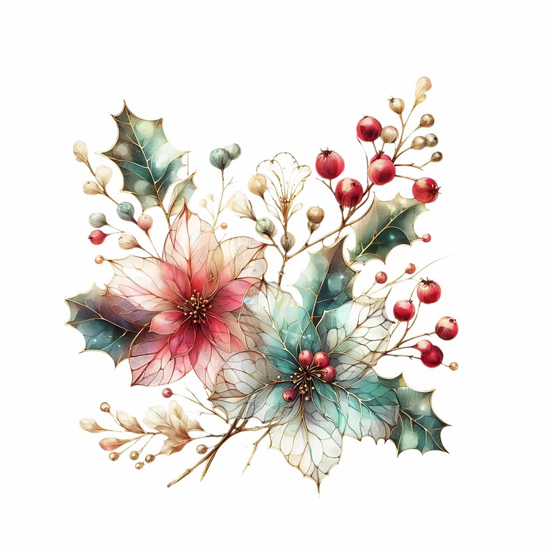 18 Christmas Holly Clipart, Watercolor Christmas Holly Abstracts ...