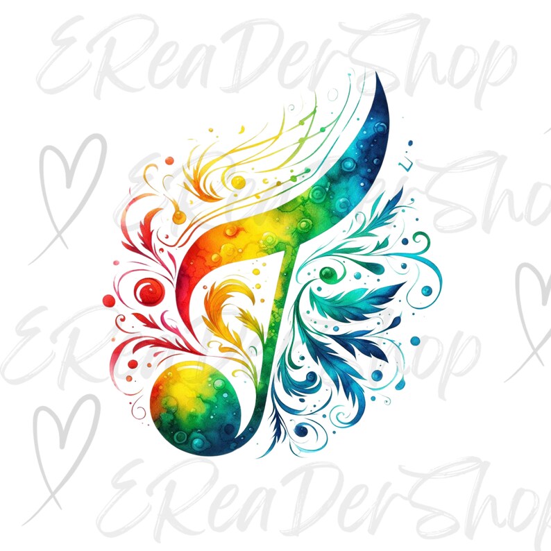 20 Watercolor Music Notes Clipart, Rastafarian Color, Treble Clef ...