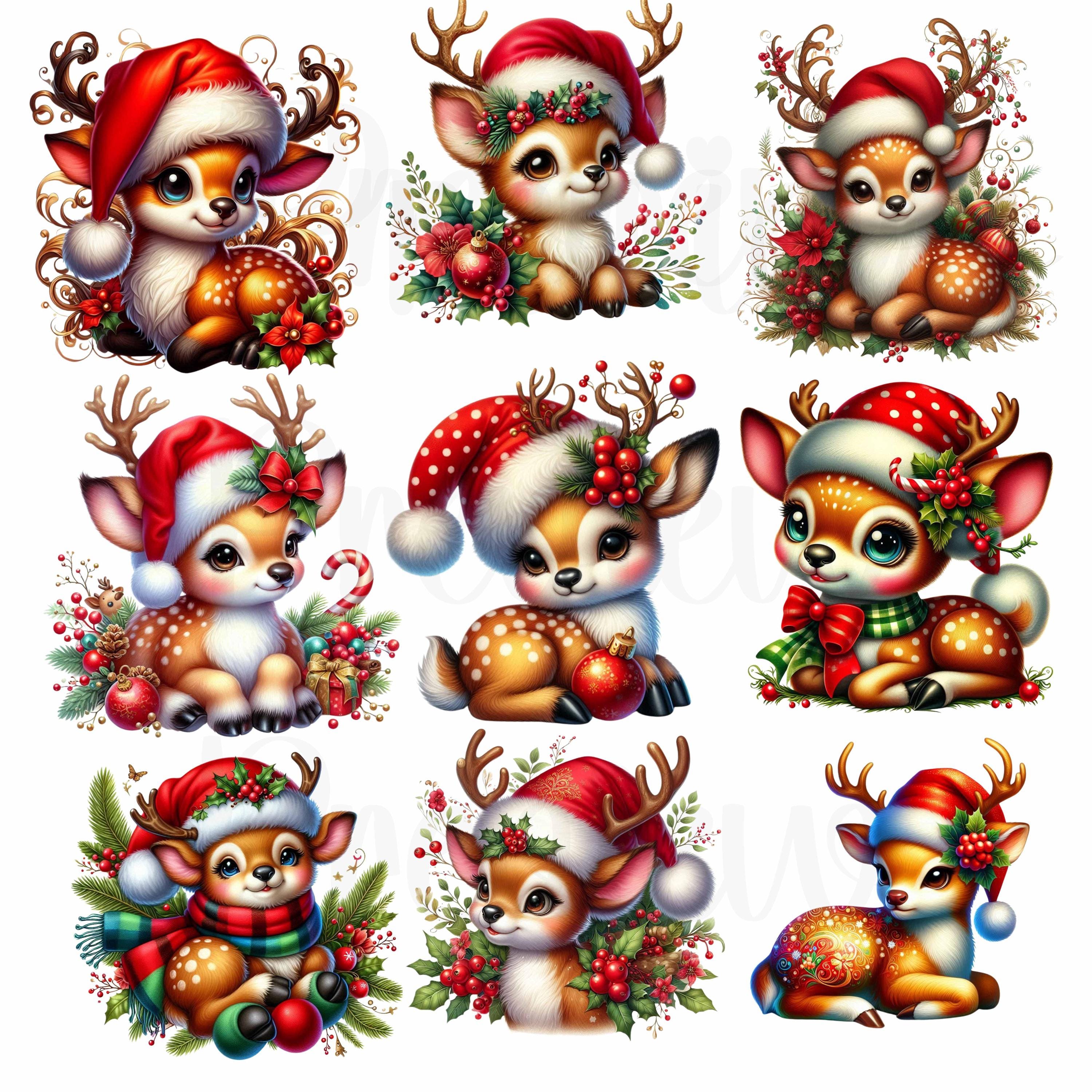 30 Cute Christmas Reindeers, Reindeer Clipart, Watercolor Reindeer ...