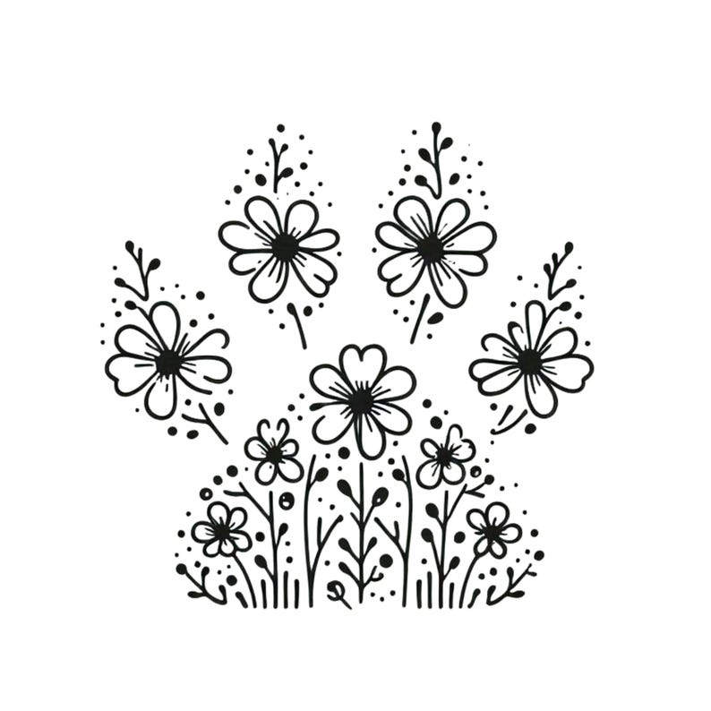 18 Doodle Floral Paw Clipart, Dog Prints, Pet Prints, Floral Paws, Paw ...
