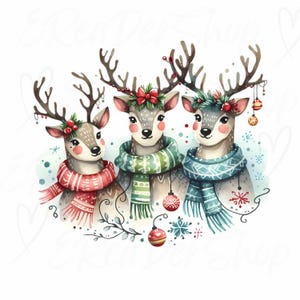 Watercolor Christmas Reindeer Clipart, Holiday Pngs, (digital Download ...