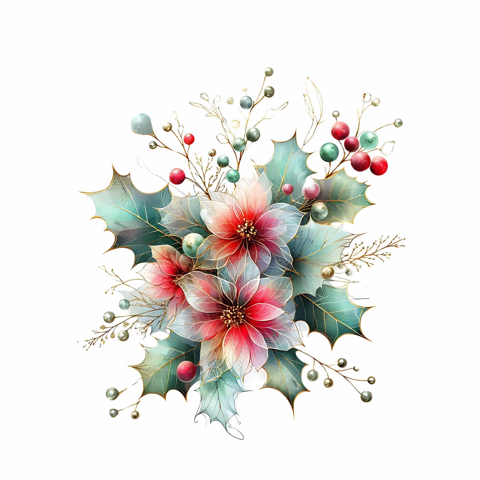 18 Christmas Holly Clipart, Watercolor Christmas Holly Abstracts ...