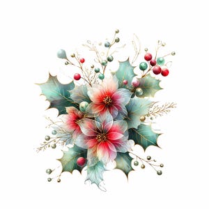18 Christmas Holly Clipart, Watercolor Christmas Holly Abstracts ...