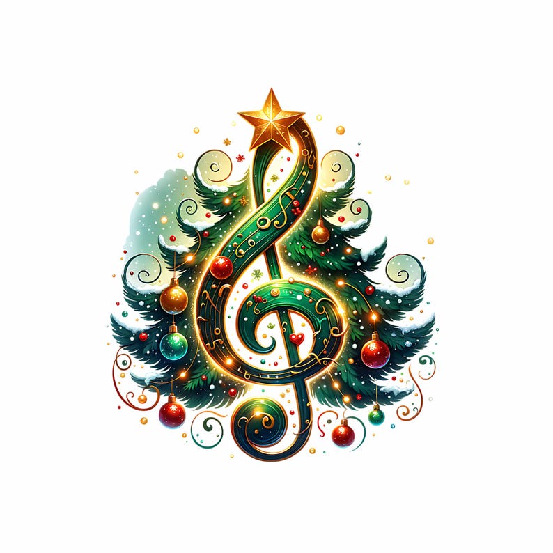 15 Watercolor Christmas Treble Clef, Music Note Clipart, PNG, Digital ...