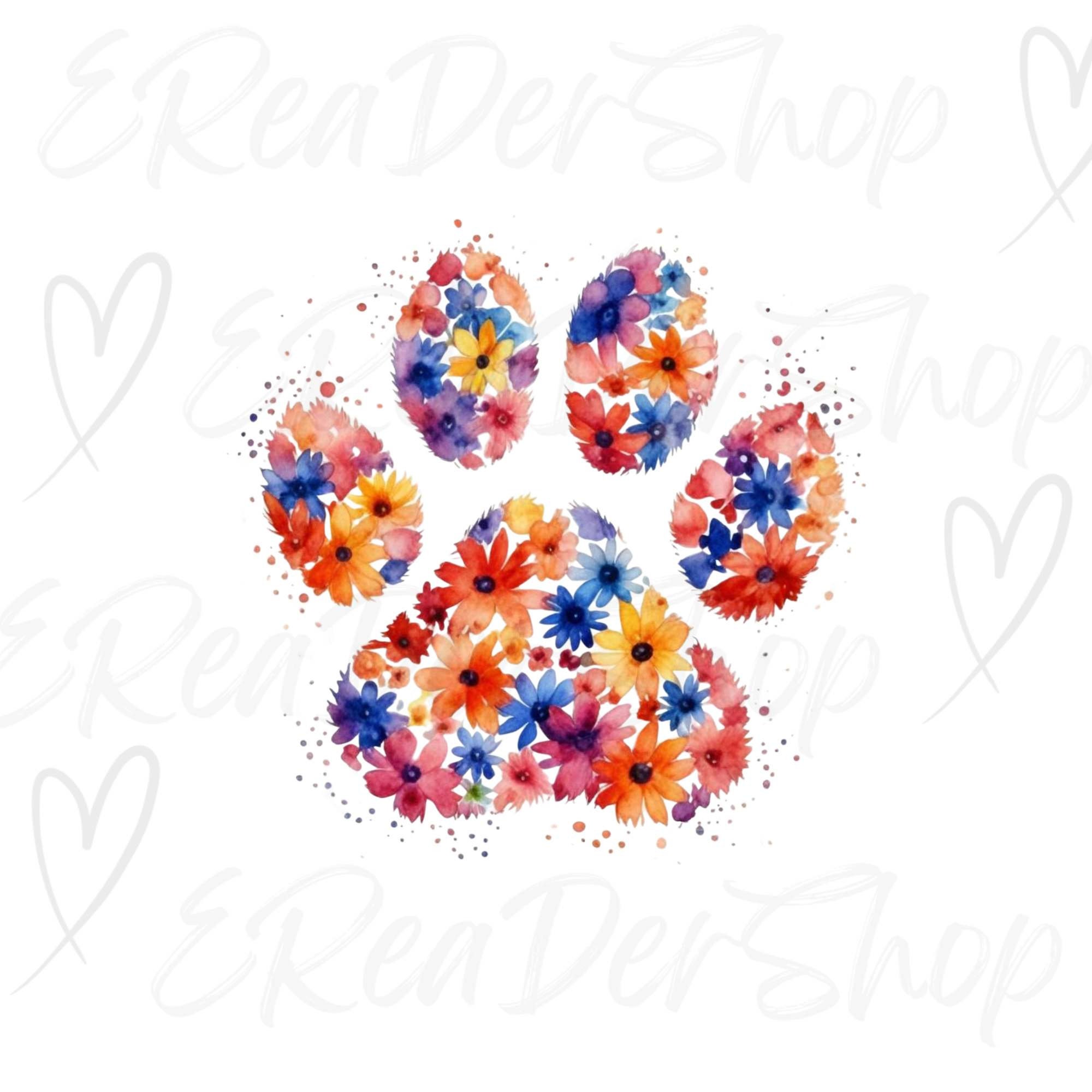 15 Floral Paw Clipart, Dog Prints, Watercolor Pet Prints, Floral Paws ...