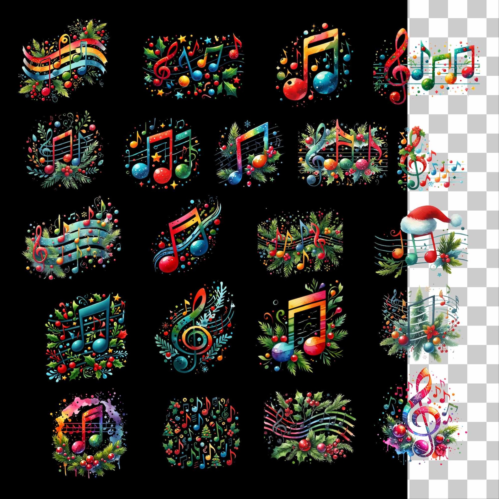 30 Watercolor Christmas Music Notes Sublimation, Music Clipart ...