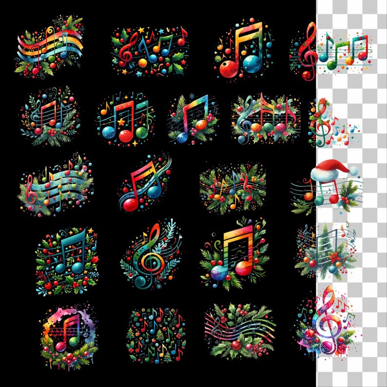 30 Watercolor Christmas Music Notes Sublimation, Music Clipart ...