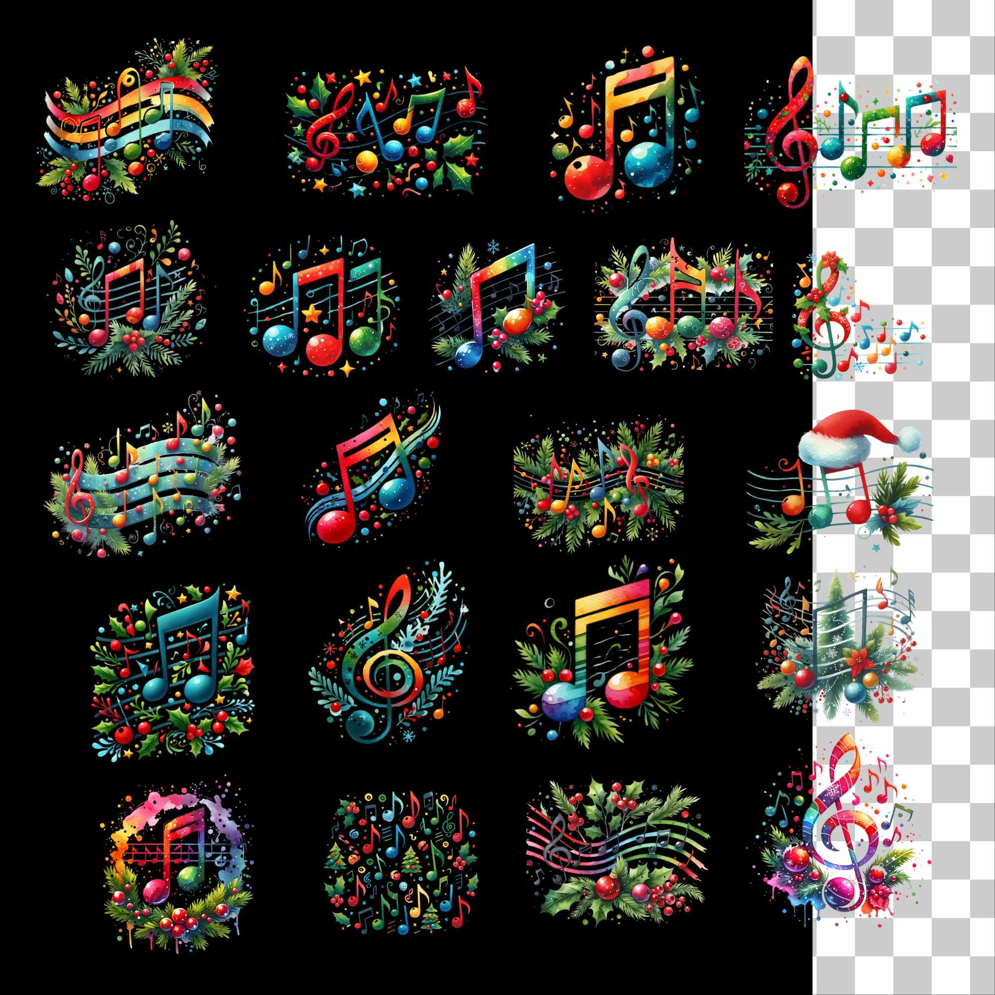 30 Watercolor Christmas Music Notes Sublimation, Music Clipart ...