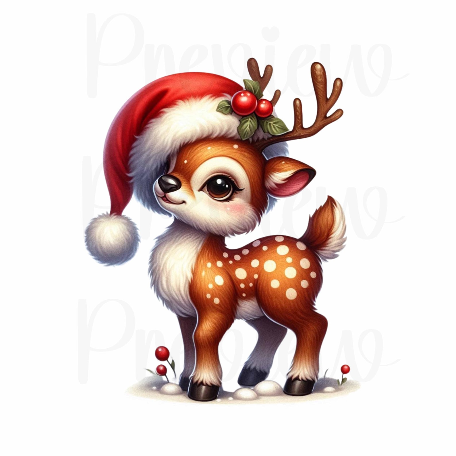 30 Cute Christmas Reindeers, Reindeer Clipart, Watercolor Reindeer ...