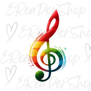 20 Watercolor Music Notes Clipart, Rastafarian Color, Treble Clef ...
