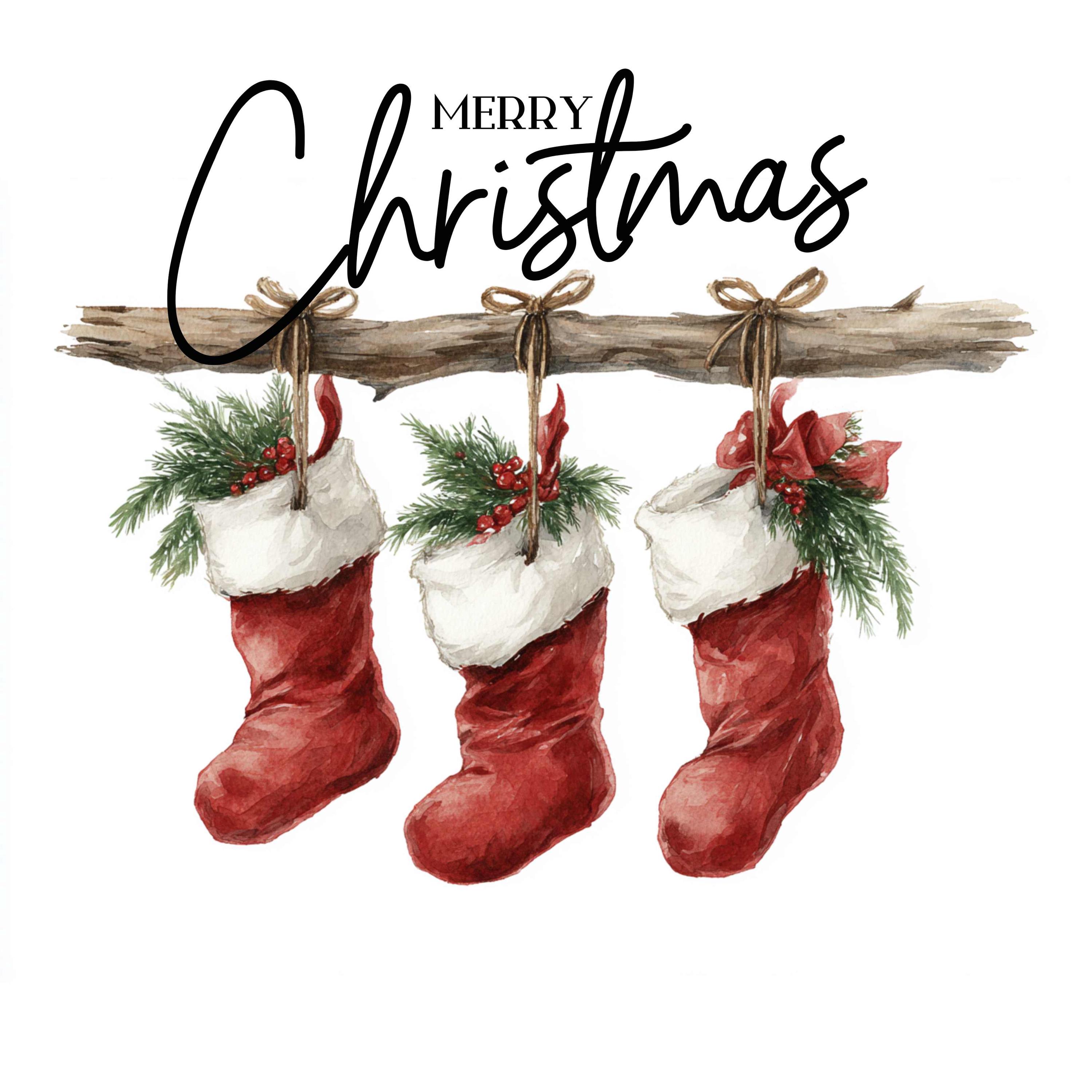 Watercolor Christmas Socks PNG: Vintage Red Garland, Card Decor Digital ...