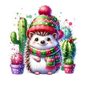 20 Cute Christmas Hedgehog Sublimation, Watercolor Christmas Clipart ...